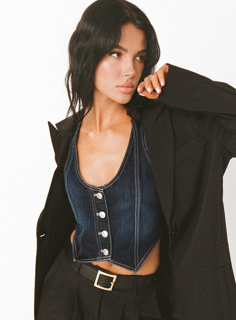 Willson Vest Dark Wash Denim | Princess Polly
