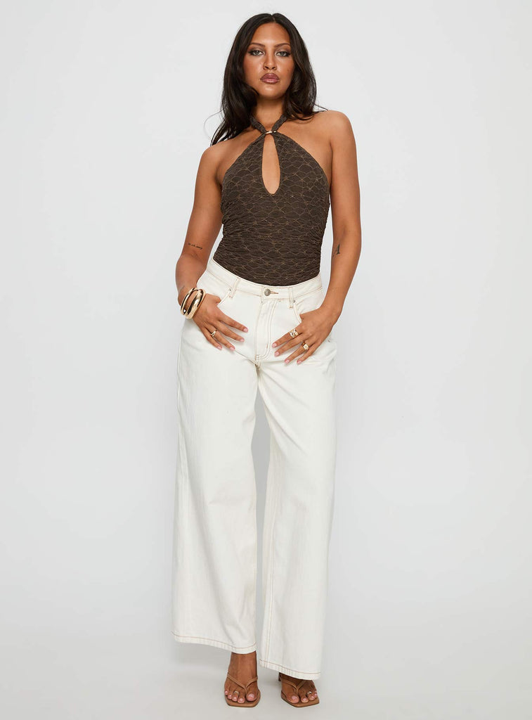 Libbey Hardware Detail Textured Bodysuit Brown | Princess Polly