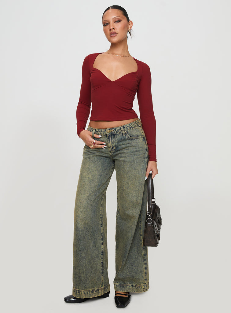 Tonya Long Sleeve Top Red | Princess Polly