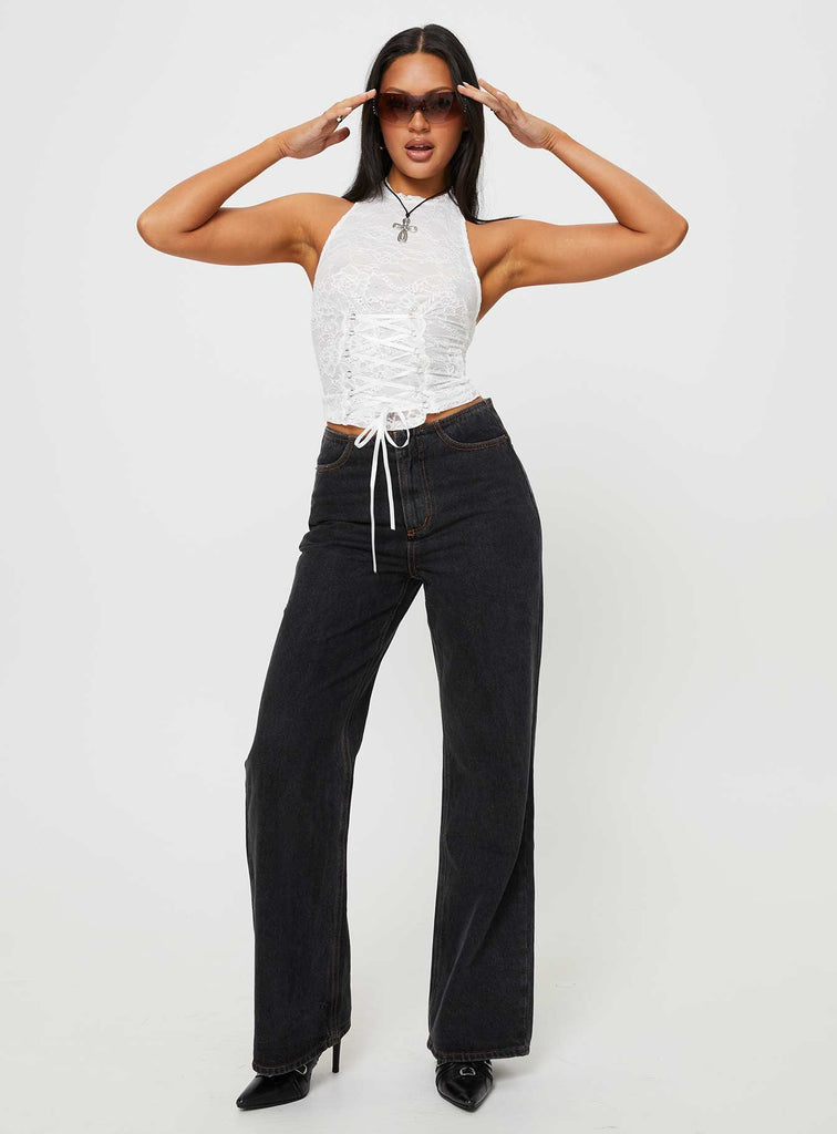 Gratten Lace High Neck Top White | Princess Polly