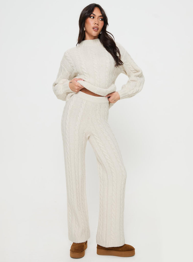 Sharif Cable Knit Pants Beige | Princess Polly