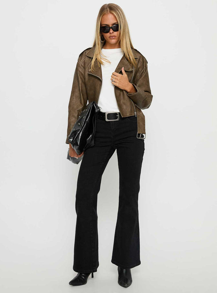 Talisha Faux Leather Biker Jacket Brown | Princess Polly
