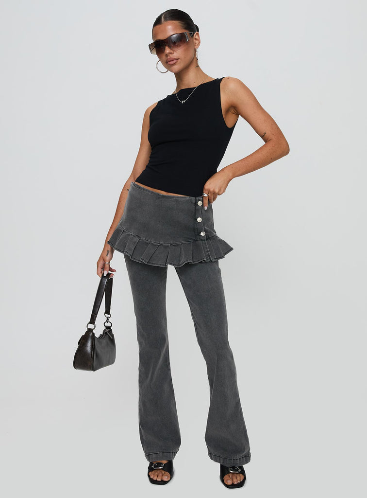 Jordynne Layered Pant Washed Black | Princess Polly