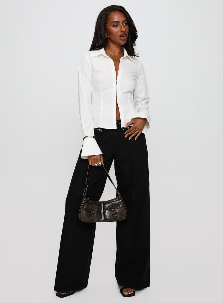 By The Phone Long Sleeve Collared Top White | Princess Polly