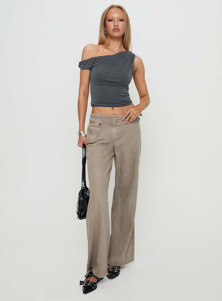 Danette One Shoulder Top Slate | Princess Polly