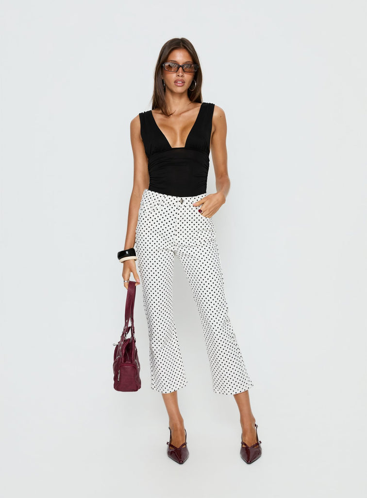 Cindee High Rise Cropped Jeans White Polka Dot | Princess Polly