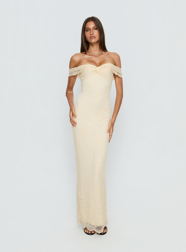 Anabeila Strapless Maxi Dress Lemon | Princess Polly