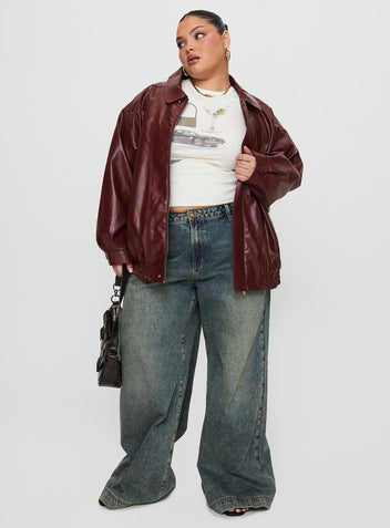 Devija Faux Leather Jacket Burgundy Curve | Princess Polly USA