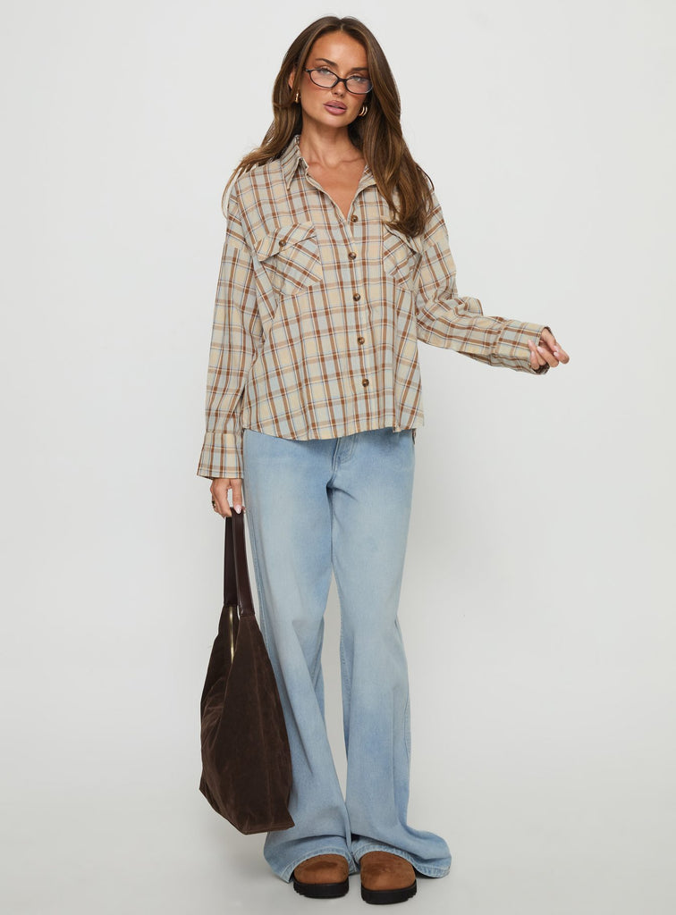 Sweet Summer Flannel Top Blue Check | Princess Polly