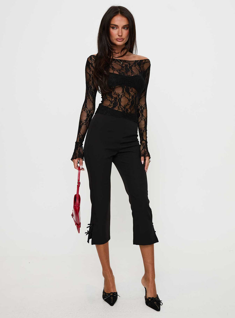 Junah Sheer Lace Long Sleeve Top Black | Princess Polly