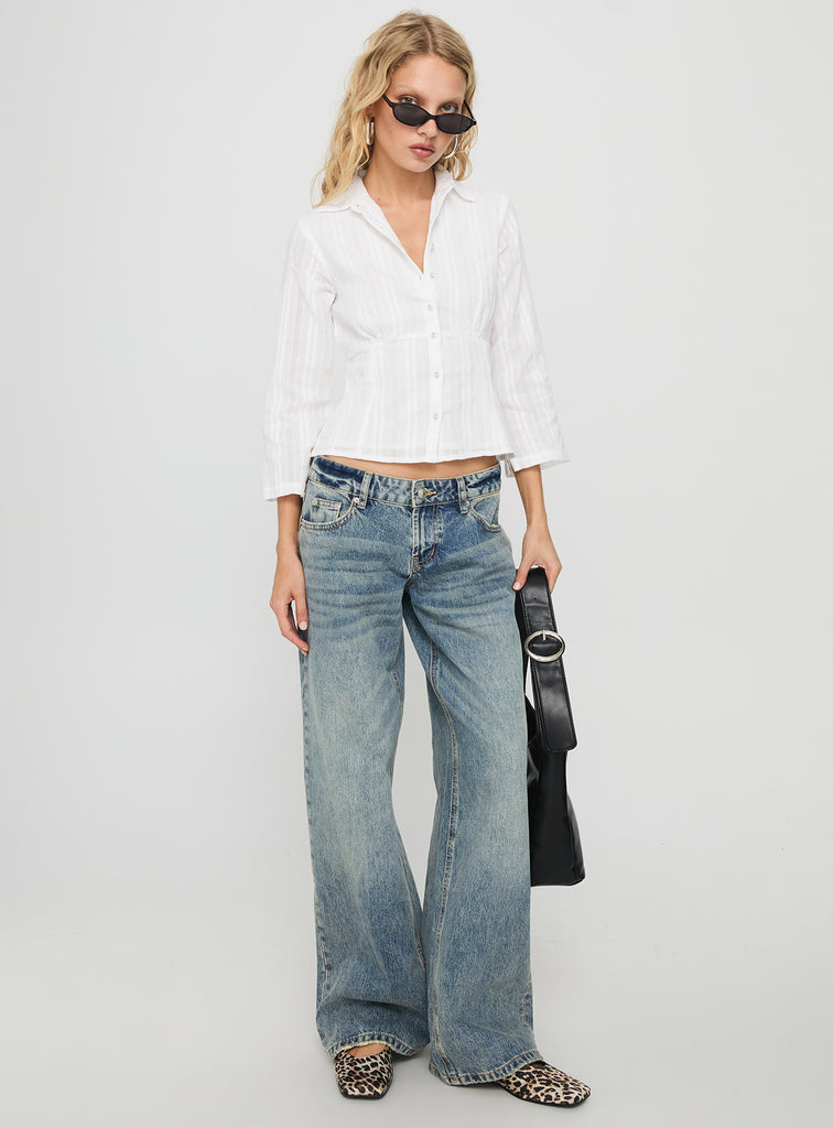 Taelynn 3/4 Sleeve Button Up Shirt White | Princess Polly