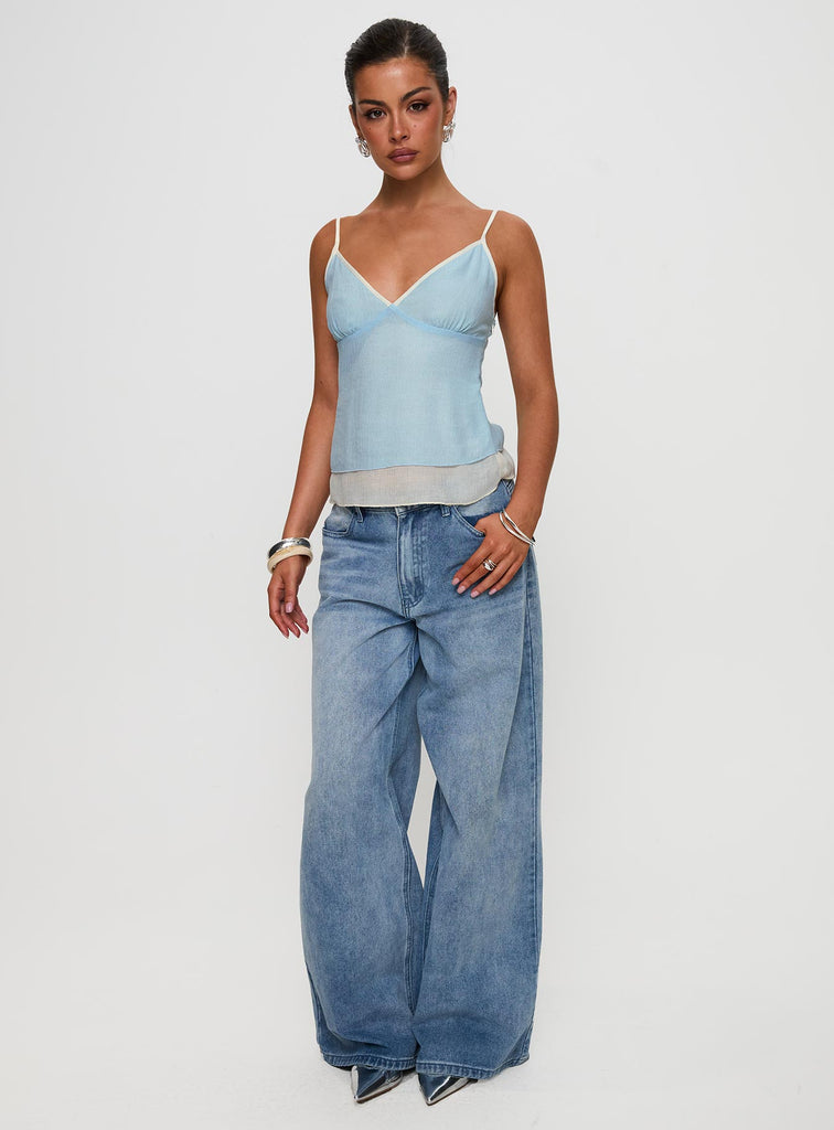 Majorie Layered Top Blue / Cream | Princess Polly