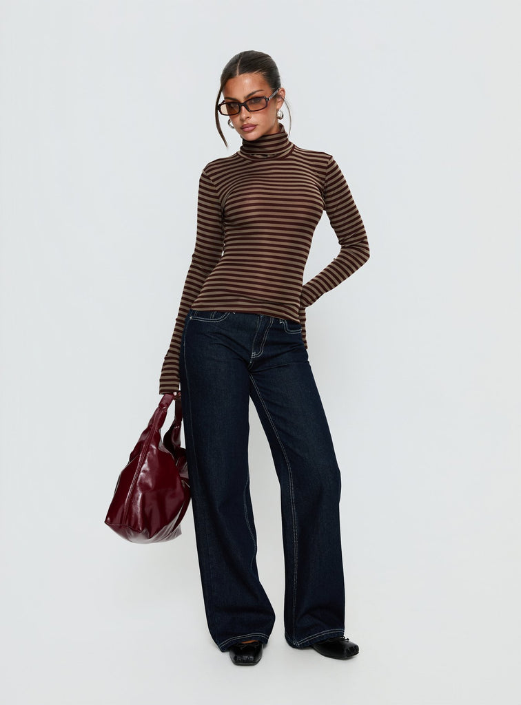 Temika Long Sleeve Backless Top Brown Stripe | Princess Polly