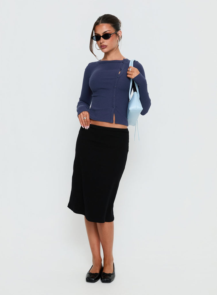 Passoni Long Sleeve Top Navy | Princess Polly
