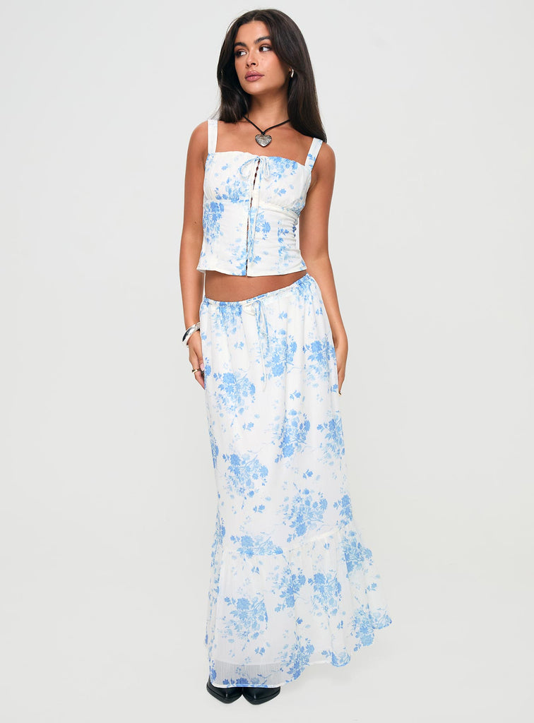 Modern Girl Maxi Skirt White / Blue Floral | Princess Polly