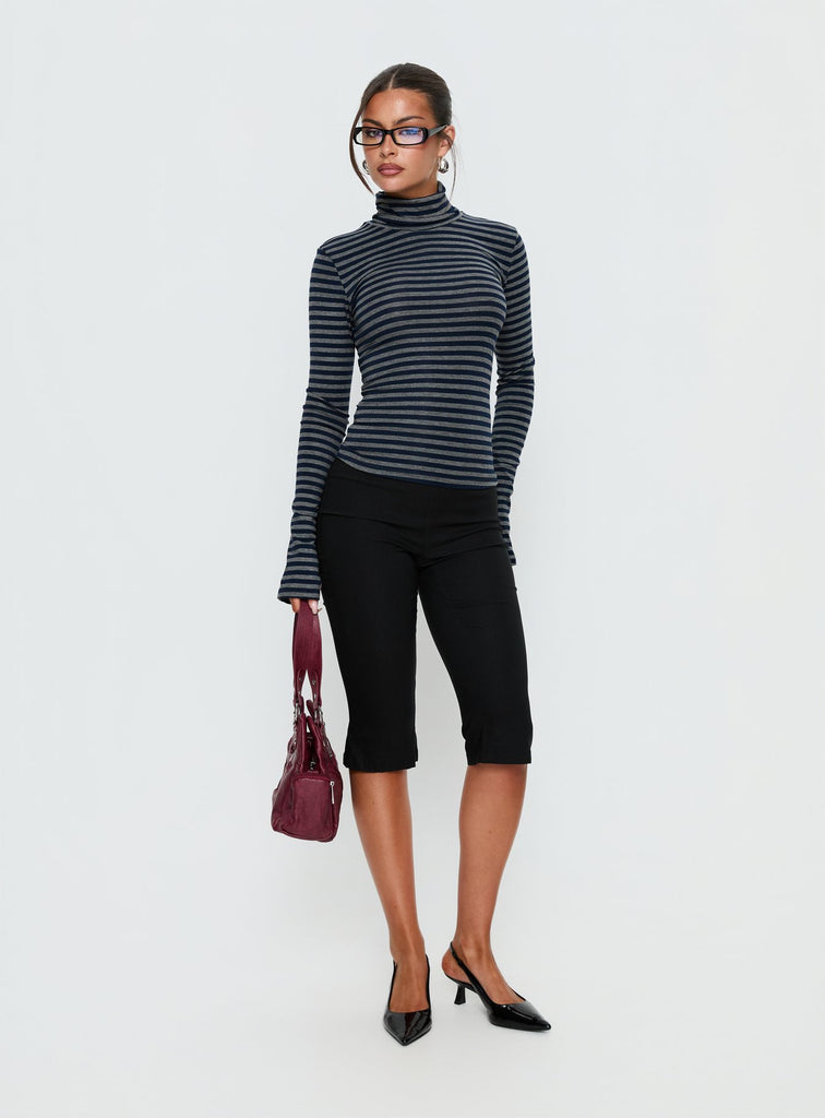 Temika Long Sleeve Backless Top Navy Stripe | Princess Polly