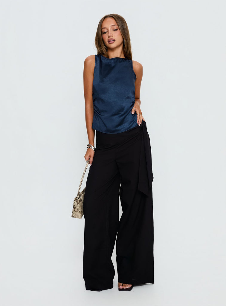 Jennisa Backless Satin Top Navy | Princess Polly