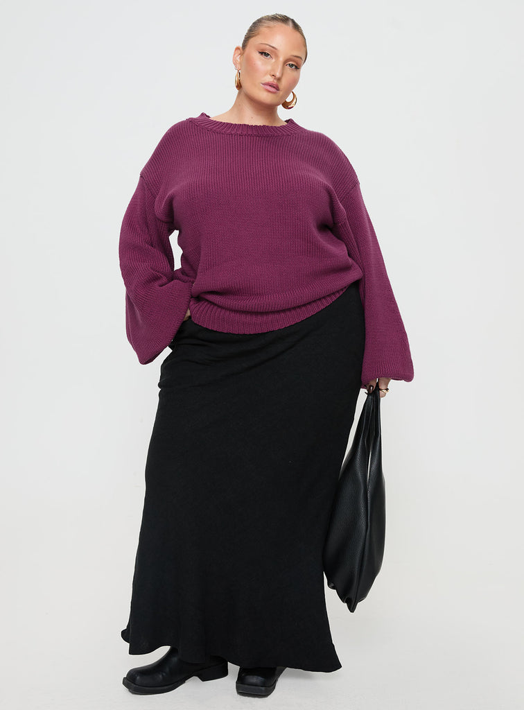 Harmony Balloon Sleeve Knit Sweater Burgundy Curve | Princess Polly