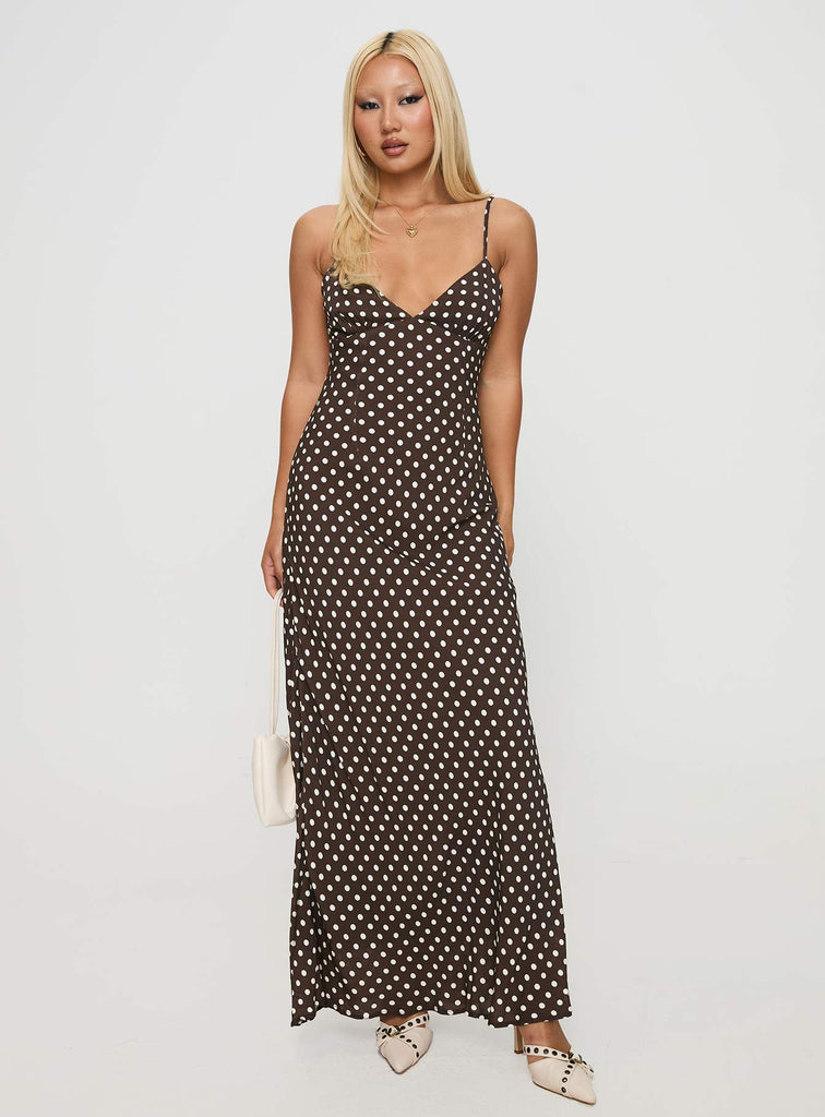 Jorjana Polka Maxi Dress Brown / White | Princess Polly