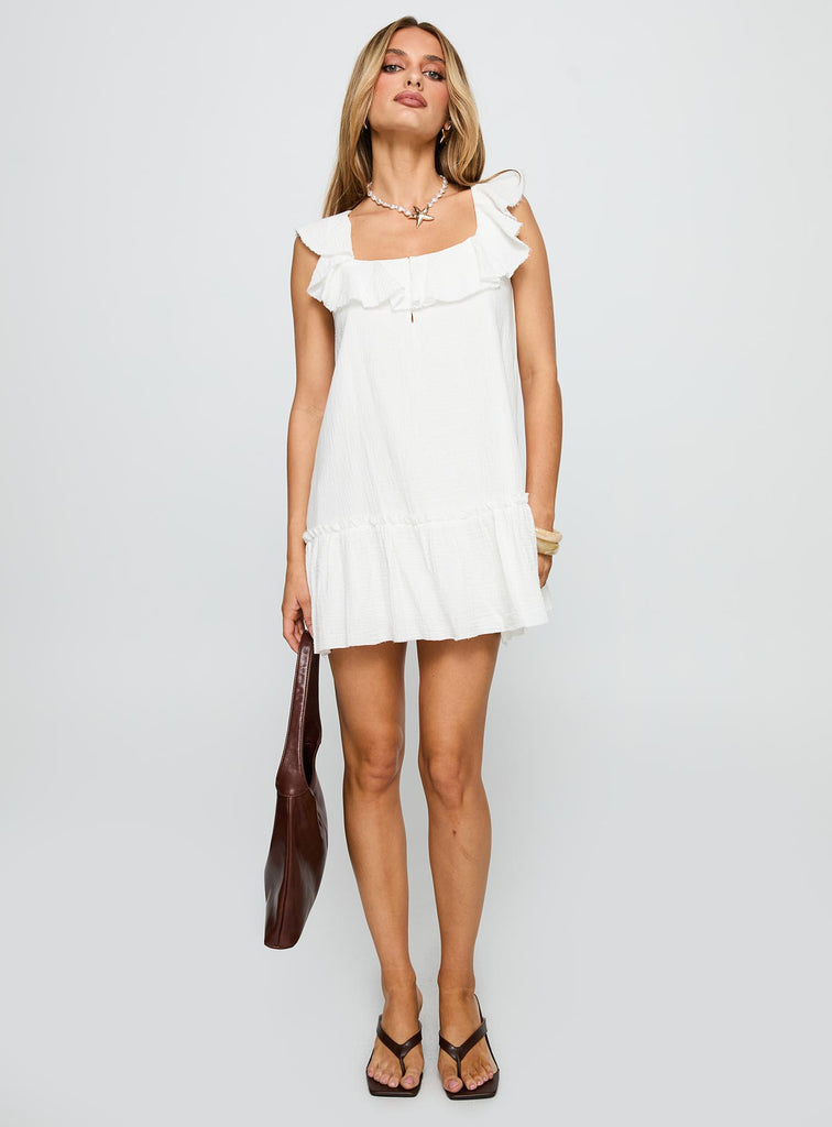 Alicen Frill Mini Dress White | Princess Polly
