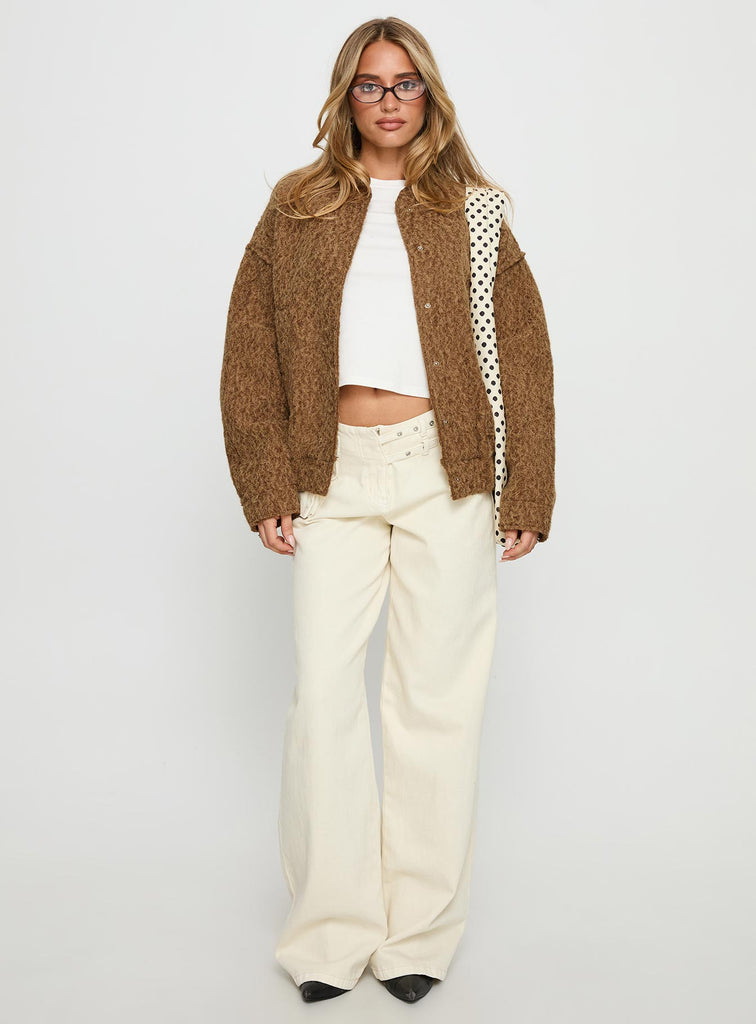 Kemberly Soft Textured Bomber Jacket Brown | Princess Polly