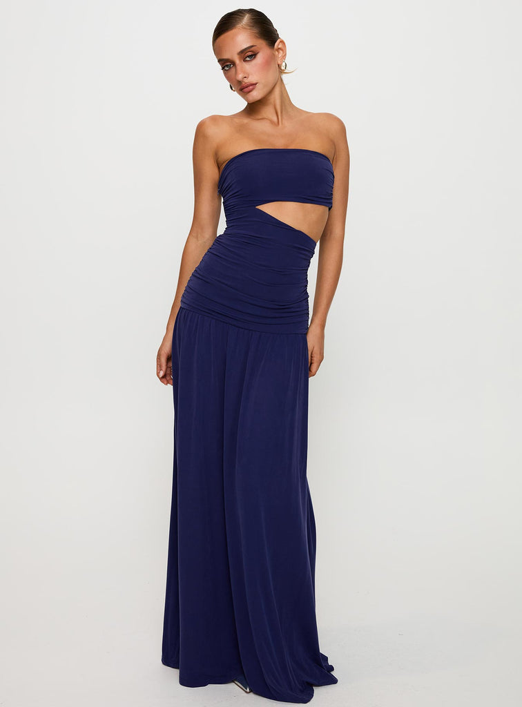 Grandeur Strapless Maxi Dress Navy | Princess Polly