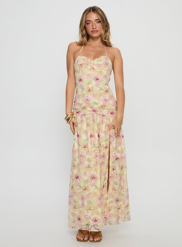 Deserae Halter Maxi Dress Floral Multi | Princess Polly