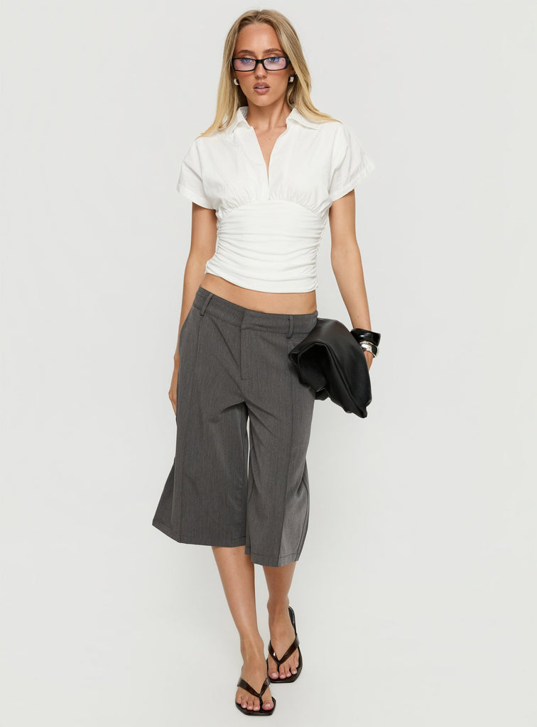 Chalia Ruched Collared Top white | Princess Polly