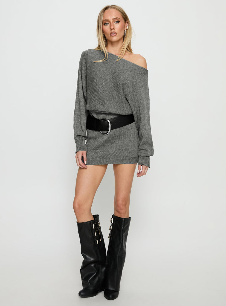 Bellamie Long Sleeve Mini Dress Grey | Princess Polly