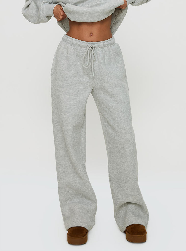 Princess Polly Wide Leg Track Pant Bubble Text Grey Marle / Green ...