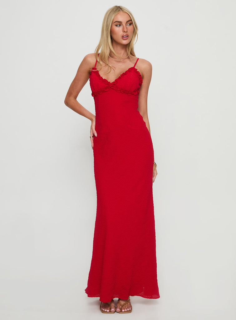 Willah Frill Trim Maxi Dress Red | Princess Polly