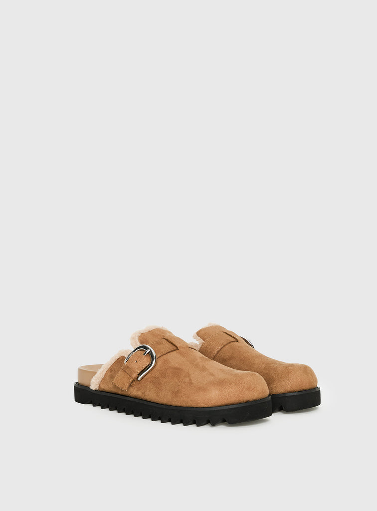 Raxton Faux Suede Clogs Brown | Princess Polly
