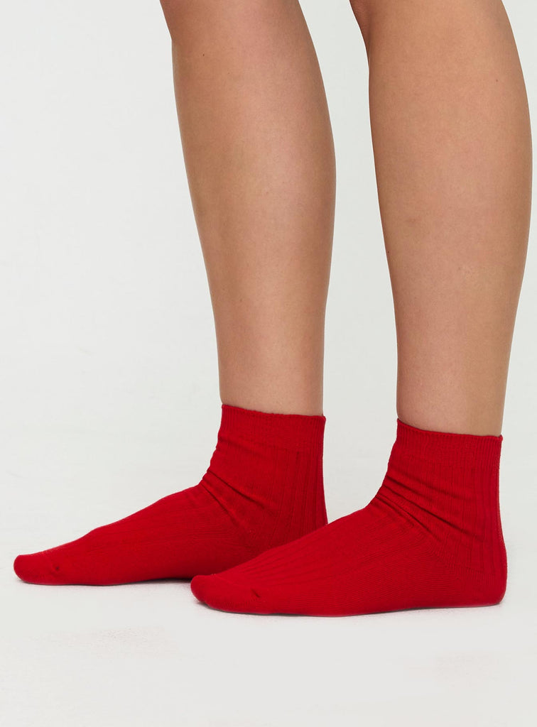 Sports Crew Ribbed Socks Red | Princess Polly