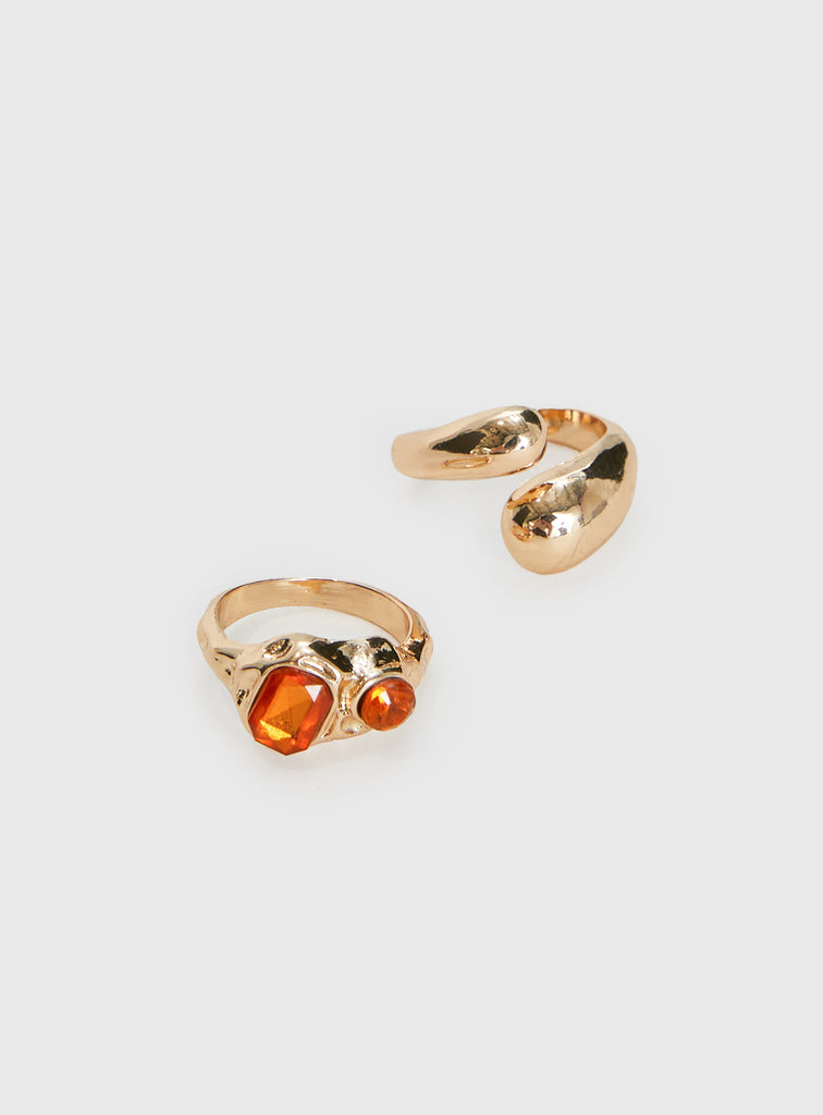 Rich Spirit Ring Pack Gold / Orange | Princess Polly