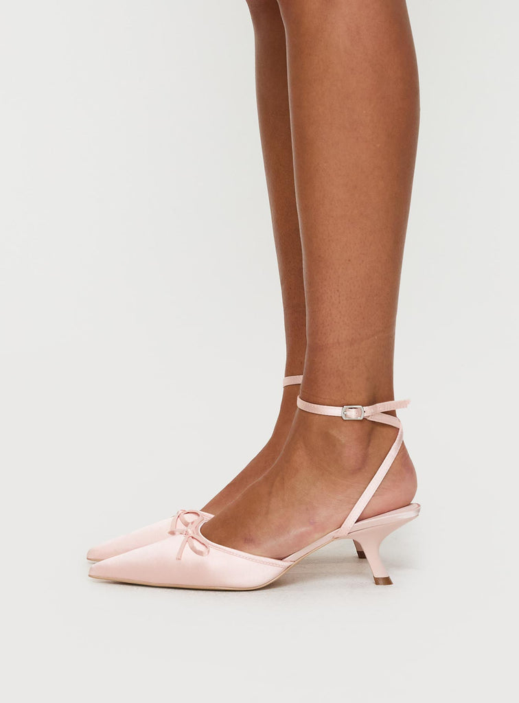 Clio Satin Pointed Toe Heels Baby Pink | Princess Polly
