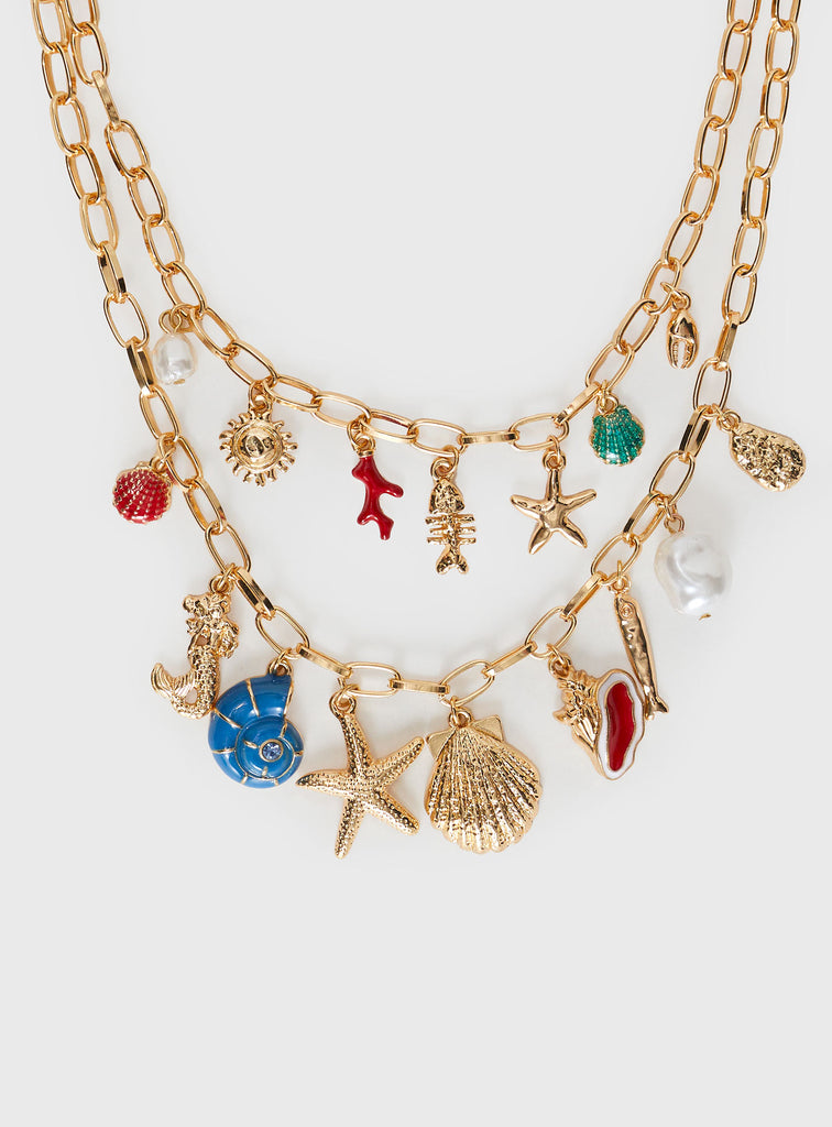 Sealife Charm Necklace Gold | Princess Polly