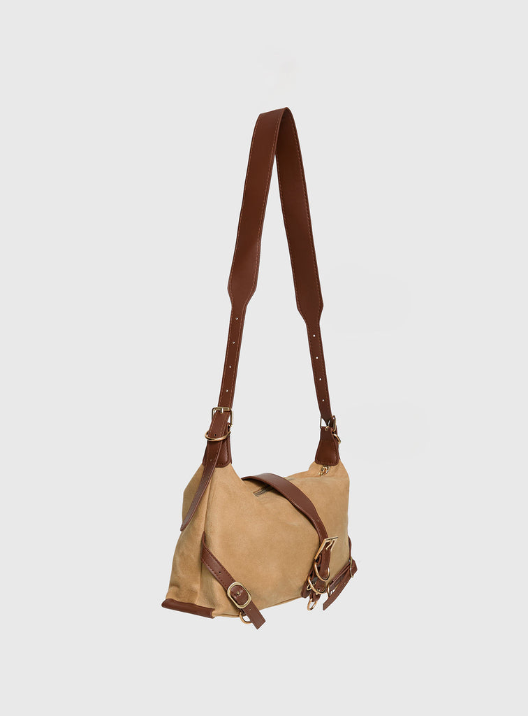 Anatolius Faux Suede Shoulder Bag Brown | Princess Polly