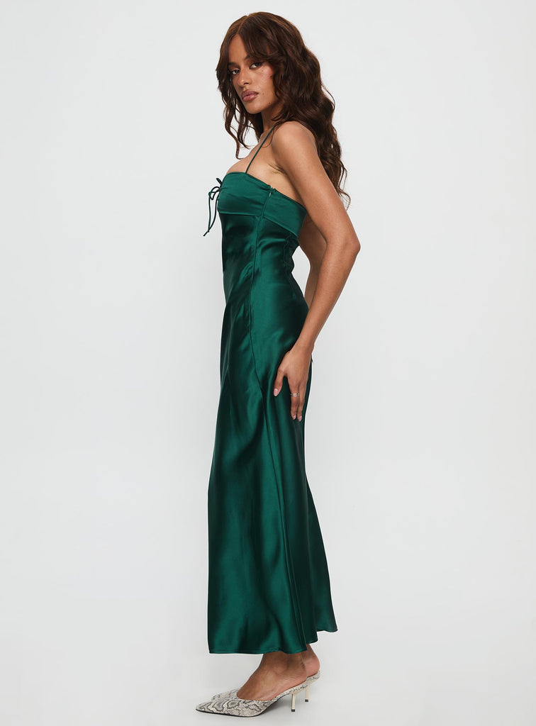 Fireproof Halter Maxi Dress Forest Green | Princess Polly