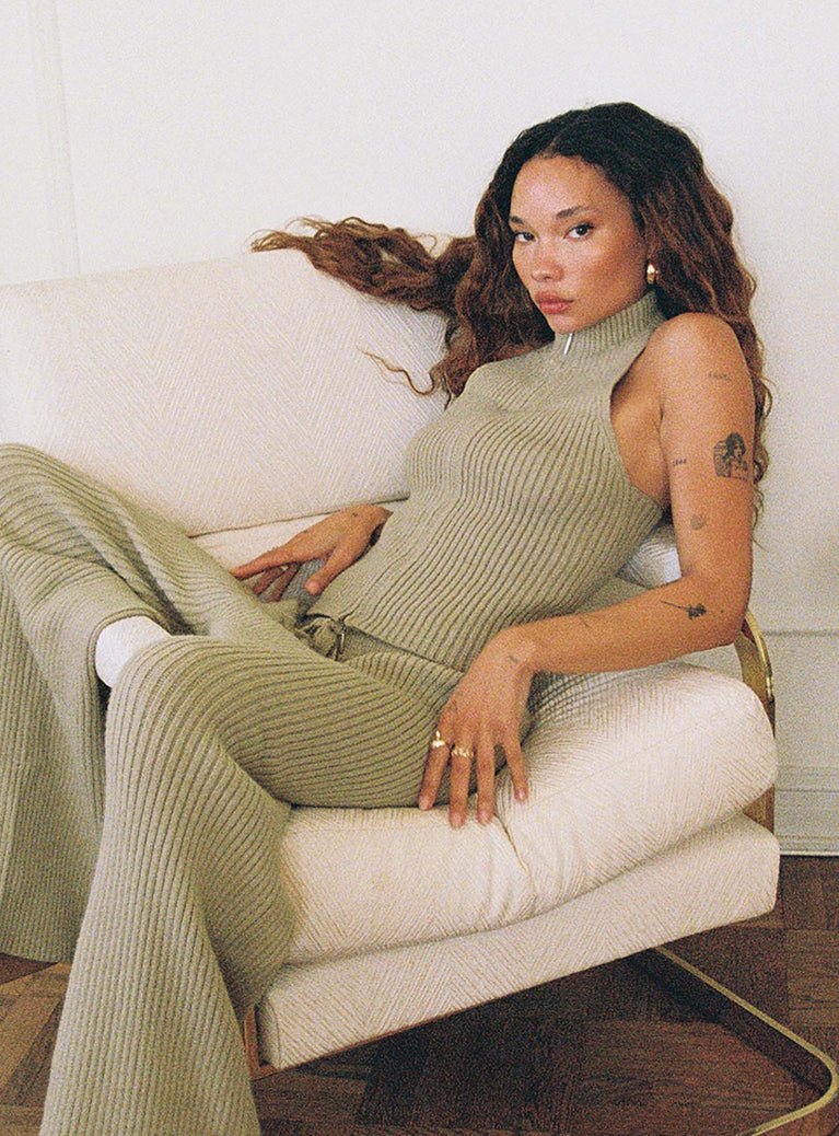 Endman Zip Knit Top Beige