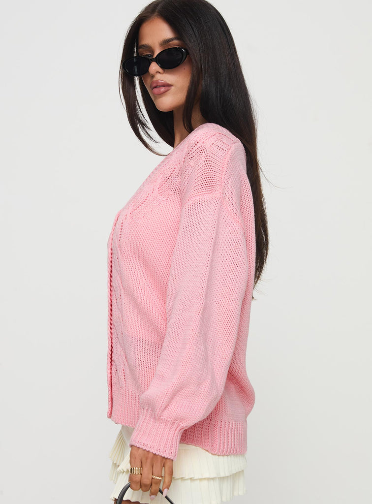 Sezza Cable Knit Cardigan Baby Pink | Princess Polly