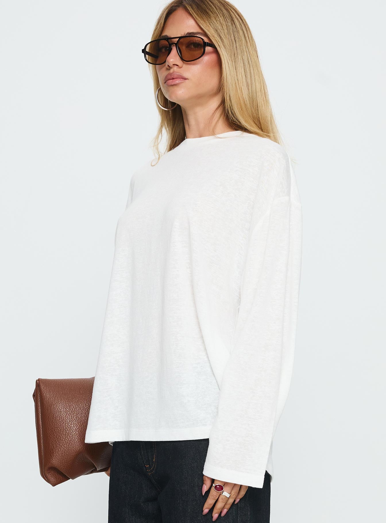 Zaydee Oversized Long Sleeve Top White | Princess Polly