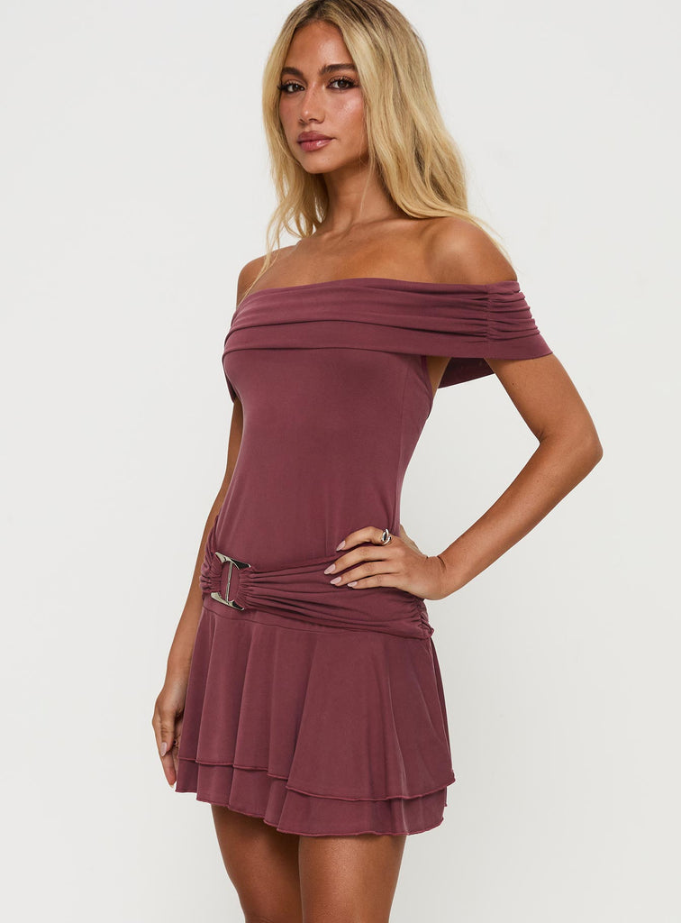 Primadonna Off The Shoulder Mini Dress Mauve | Princess Polly