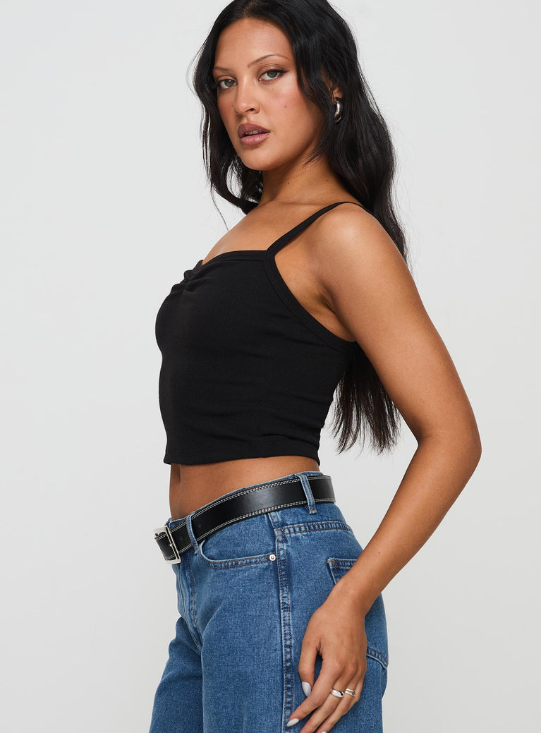Essentials Ruched Rib Cami Top Black | Princess Polly USA