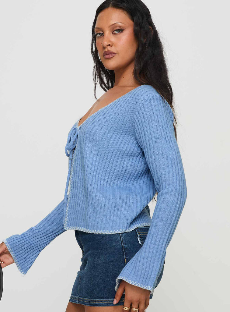 Jaimee Tie Up Knit Top Blue | Princess Polly
