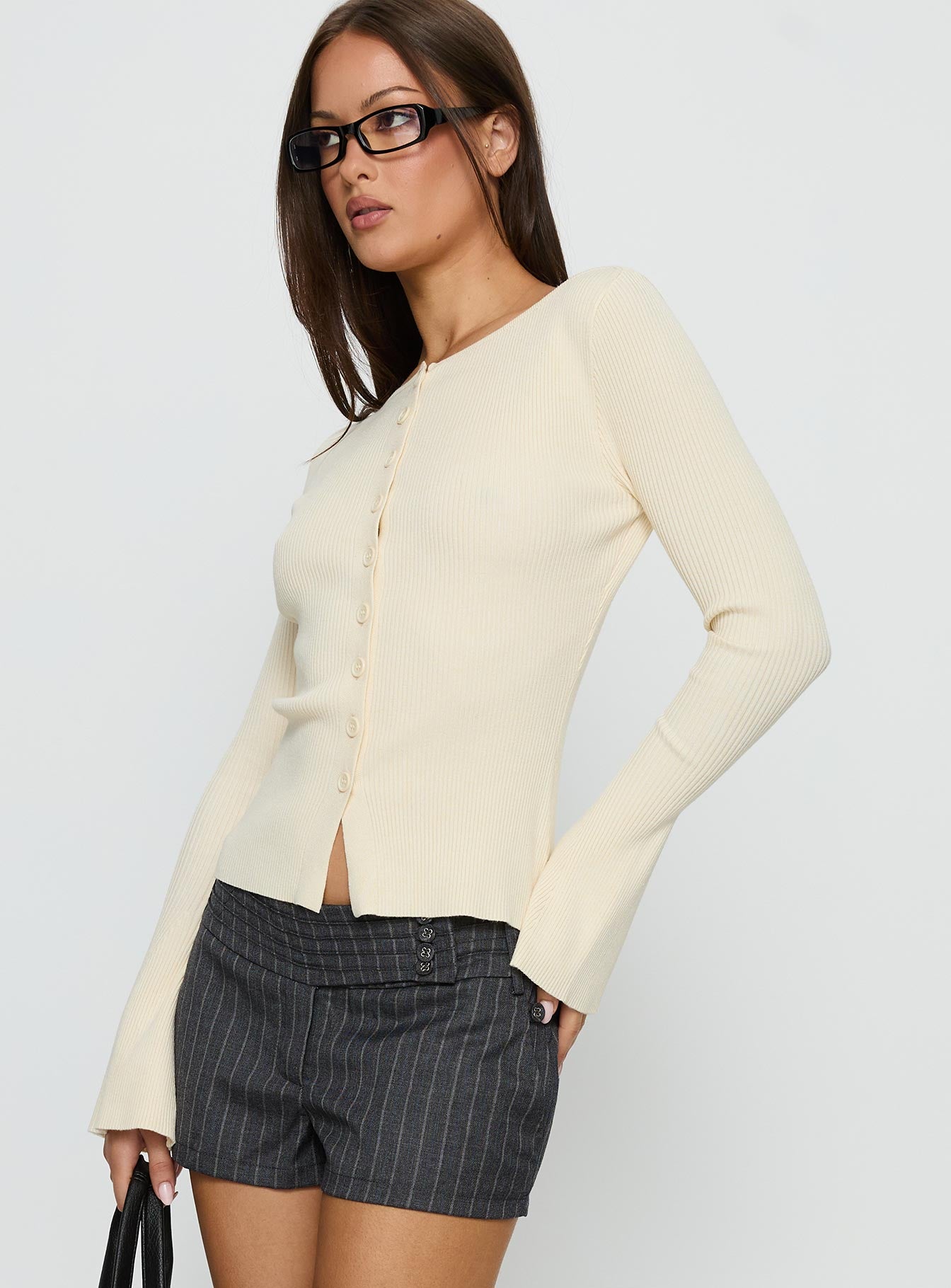 Tahnia Off Shoulder Button Up Top Butter | Princess Polly