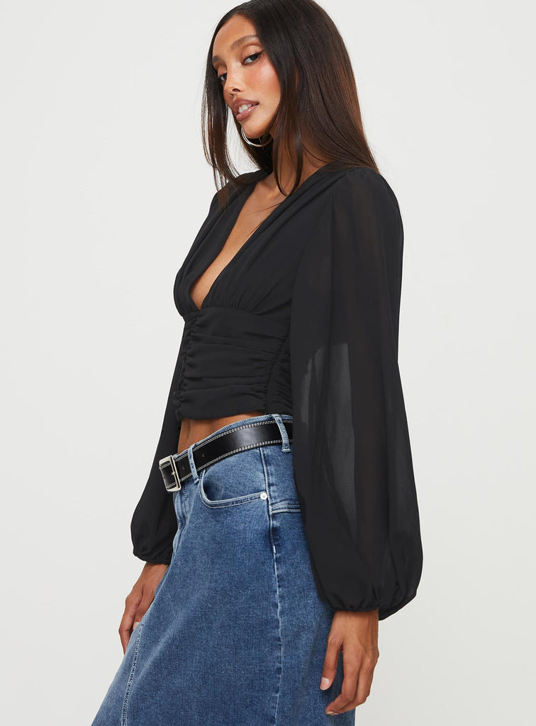 Whitu Long Sleeve Top Black | Princess Polly