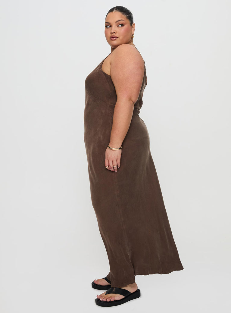Laurette Maxi Dress Brown Curve | Princess Polly USA