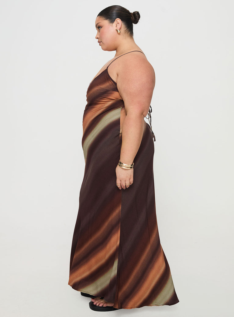 Otillie Maxi Dress Brown Multi Curve | Princess Polly USA