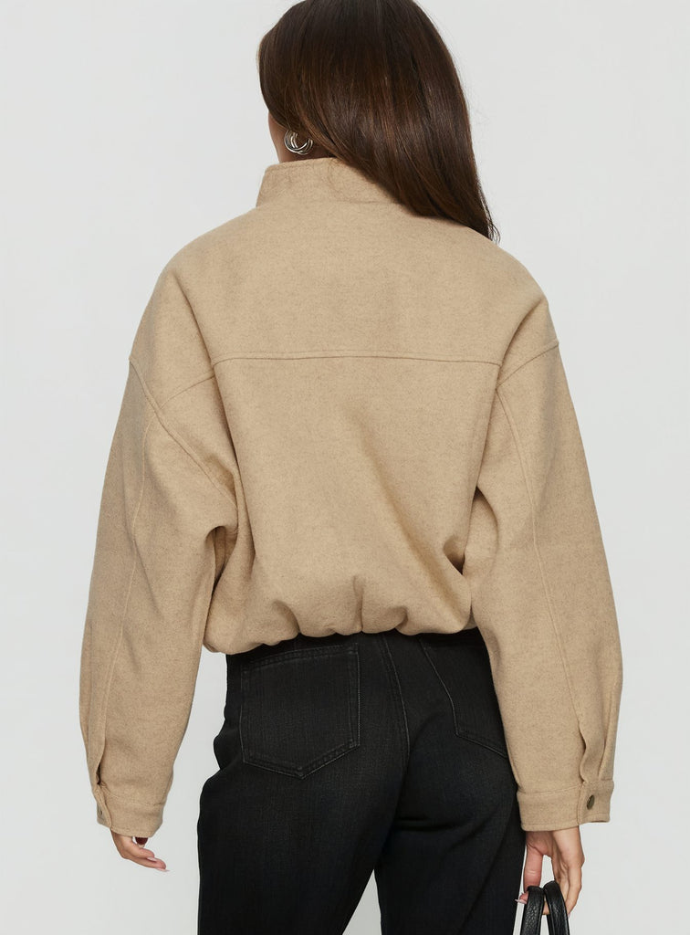 Chayden Cropped Bomber Jacket Beige | Princess Polly
