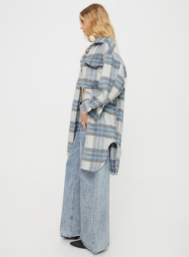 Salonge Longline Plaid Shacket Blue Check | Princess Polly